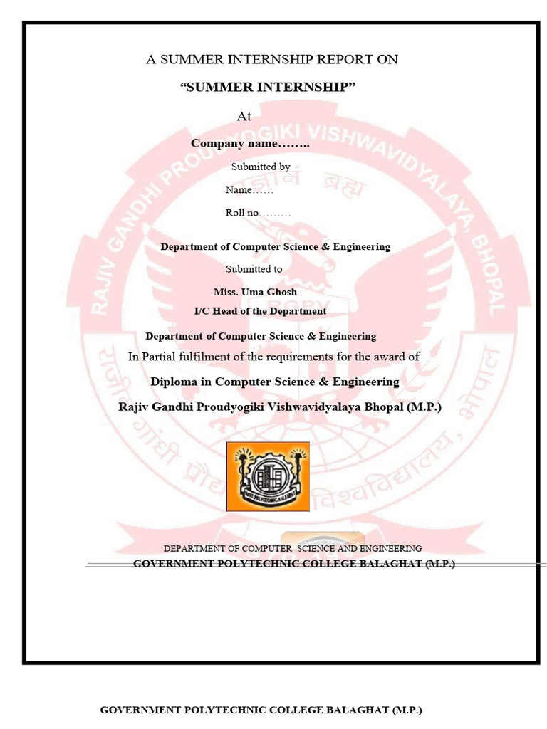 A Summer Intership Report On | PDF | Qualifications | Career And ...