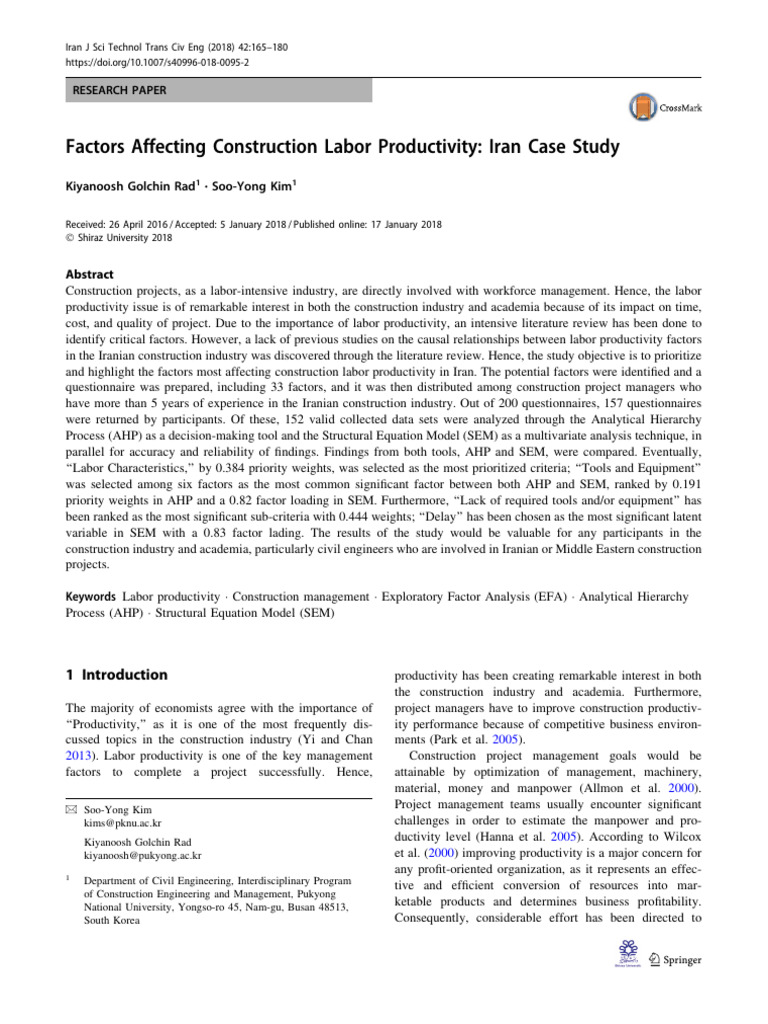 Factors Affecting Construction 1 Pdf Structural Equation Modeling Factor Analysis