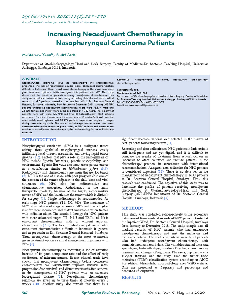 Increasing Neoadjuvant Chemotherapy in Nasopharyngeal Carcinoma ...