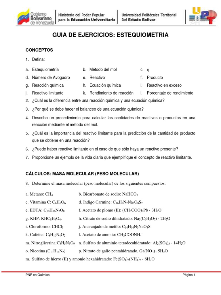 Estequiometria - Guía Ejercicios Rev00 | PDF | Combustión | Amoníaco