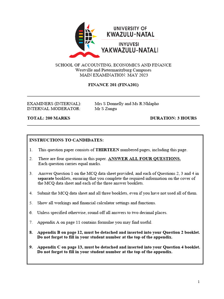 FINA201 May 2023 Exam Paper | PDF | Stocks | Sole Proprietorship