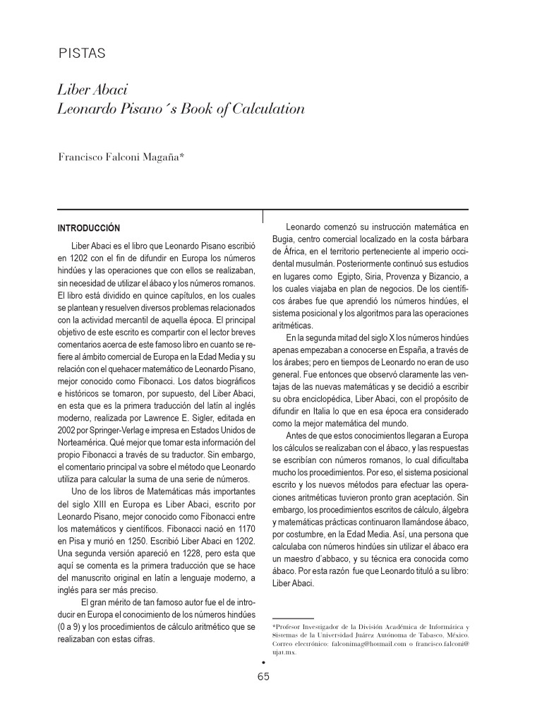 Liber Abaci: Matemáticas de Fibonacci | PDF | Aritmética | Matemáticas