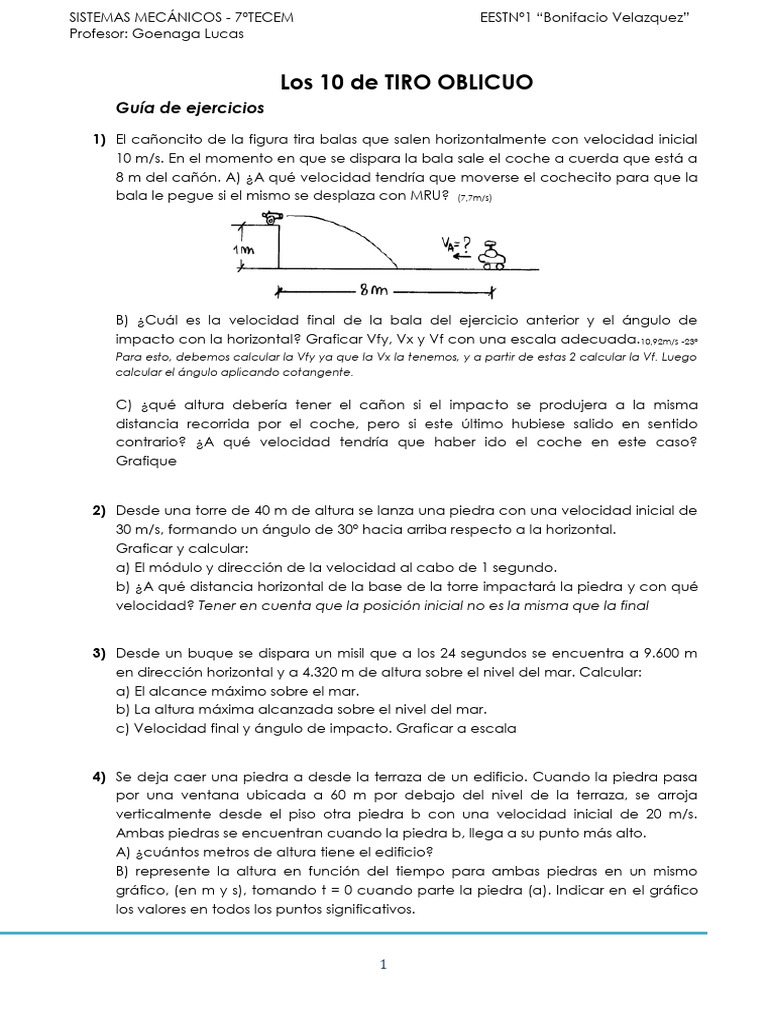 6-Guía de 10 Ejercicios - Tiro Oblicuo | PDF | Velocidad | Tiro al arco