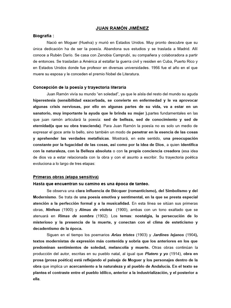 Juan Ramón Jiménez: Vida y Poesía | PDF | Poesía