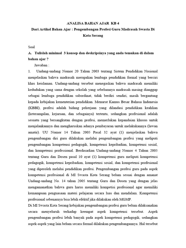 Analisa Bahan Ajar KB 4 Profesi | PDF | Sains & Matematika