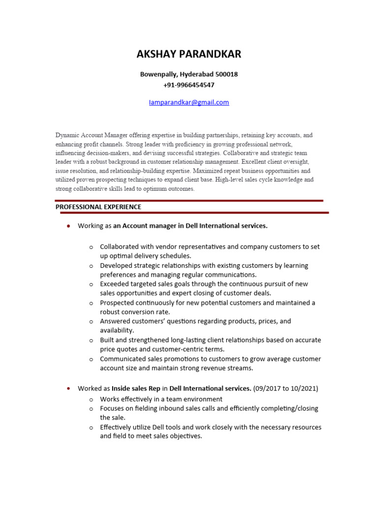 Akshay Parandkar's CV | PDF | Sales | Dell