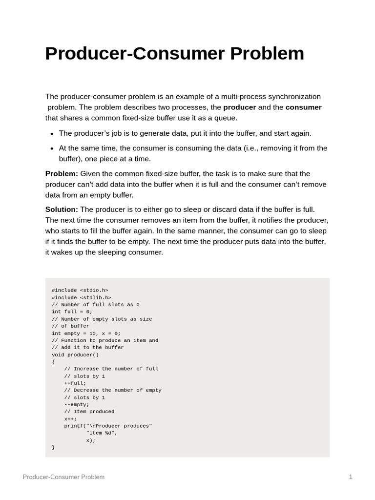 Producer Consumer Problem Updated Pdf Concurrent Computing Concurrency Computer Science