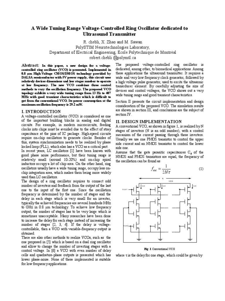A Wide Tuning Range Voltage-Controlled Ring Oscillator Dedicated To Ultrasound Transmitter | PDF ...