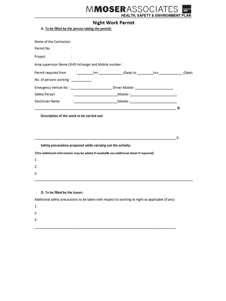 R 11 Night Work Permit Format | PDF