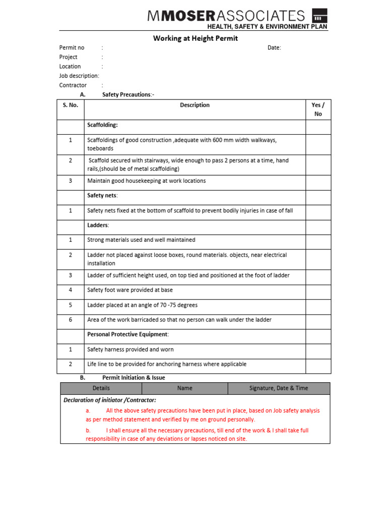 Working at Height Permit Template | PDF | Scaffolding | Safety