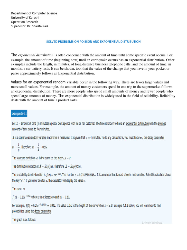 Poisson & Exponential Problems Solved | PDF | Poisson Distribution ...