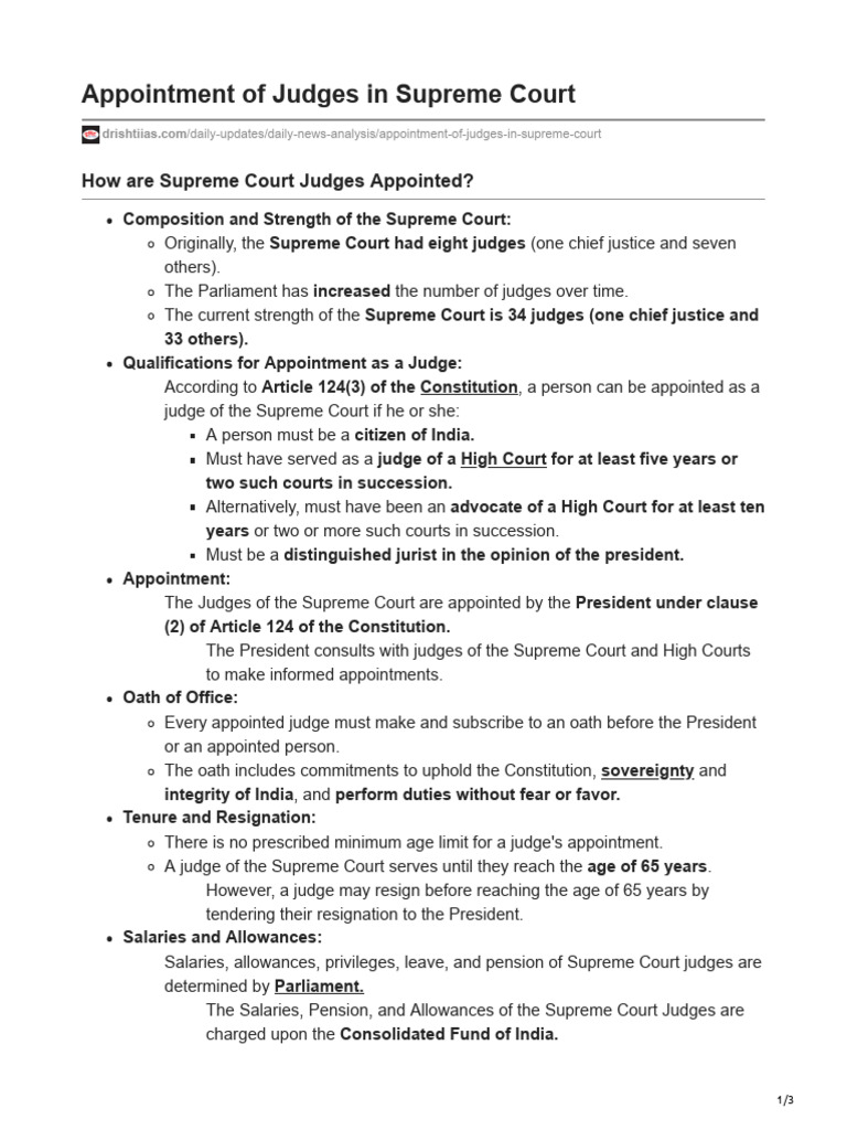 Appointment of Judges in Supreme Court | PDF | Supreme Court Of India ...