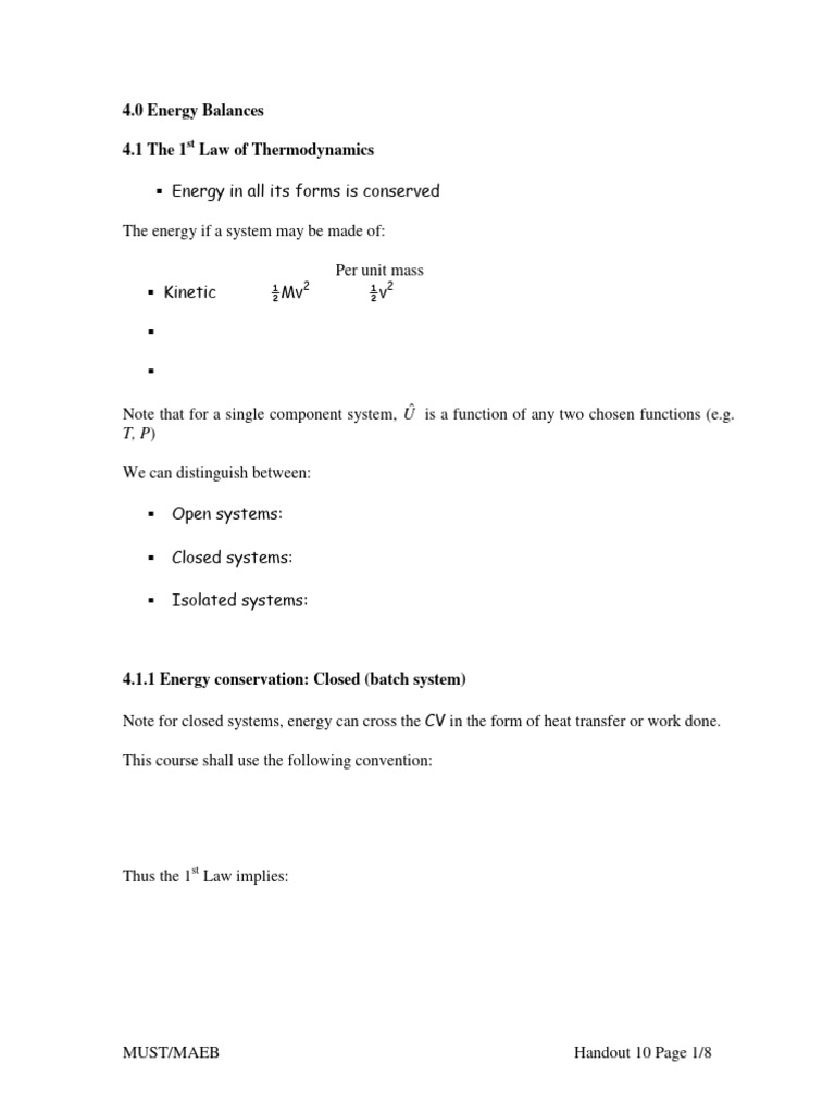 Handout 10 - Energy balances | PDF | Entropy | Heat