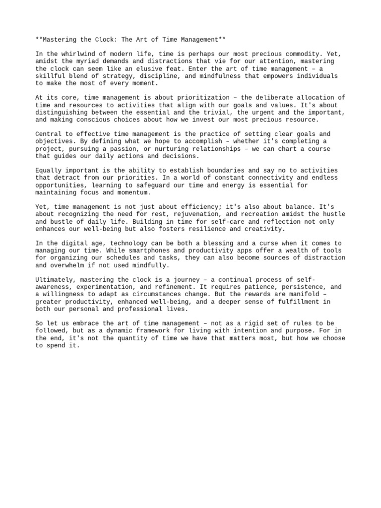 Mastering The Clock The Art of Time Management | PDF | Time Management ...