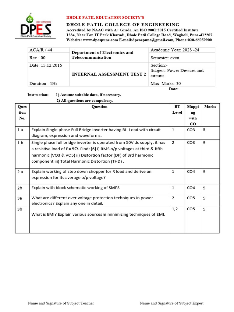 IAT 2 - 23-24 Paper - PDC | PDF | Power Inverter | Electrical Engineering