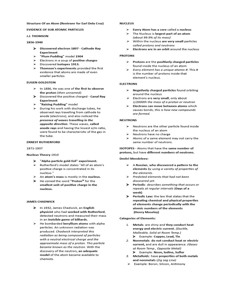 Structure of an Atom: Key Concepts | PDF | Atoms | Atomic Nucleus