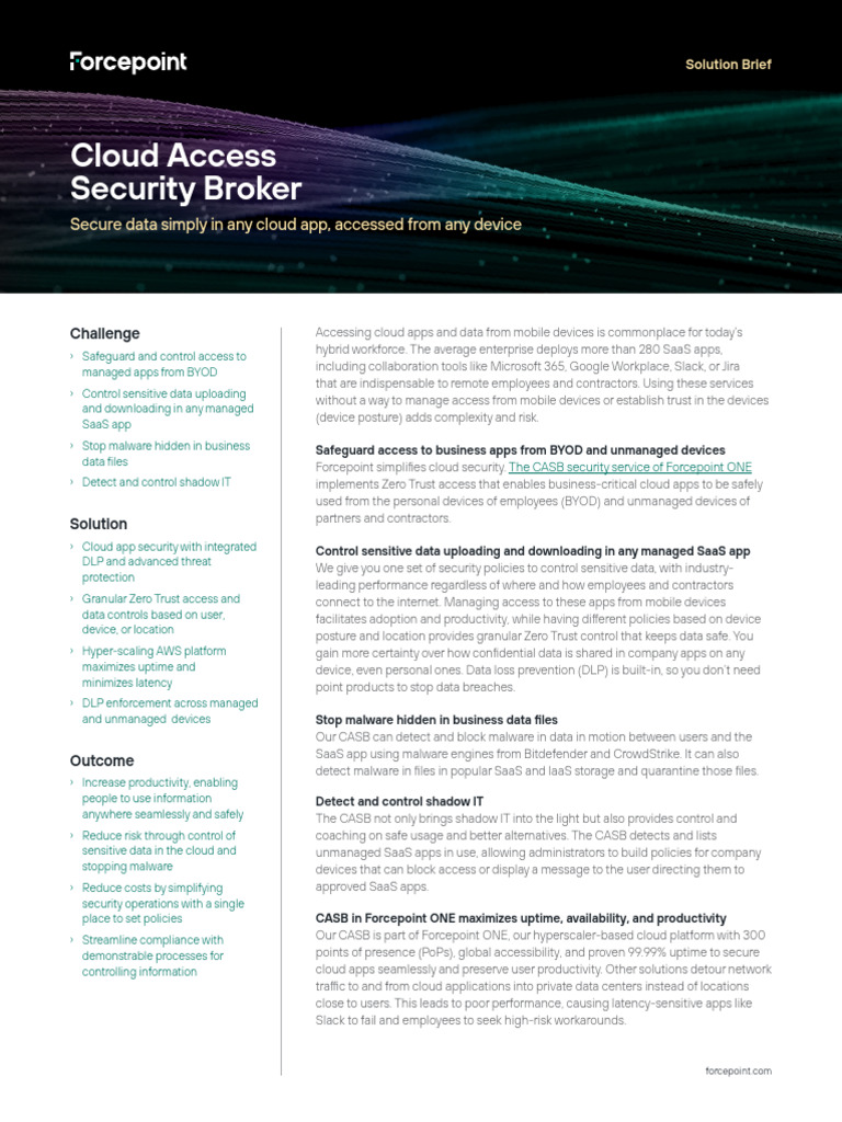 Forcepoint ONE CASB Solution Brief | PDF | Cloud Computing | Mobile App