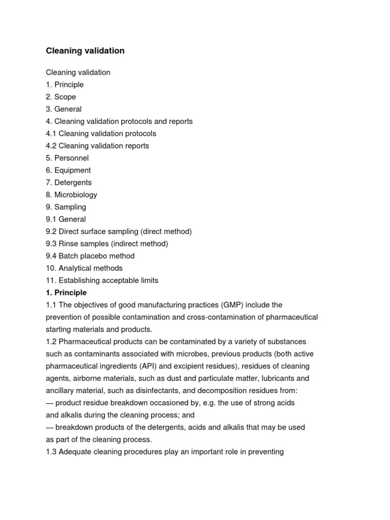 Cleaning Validation: 1. Principle | PDF | Verification And Validation ...