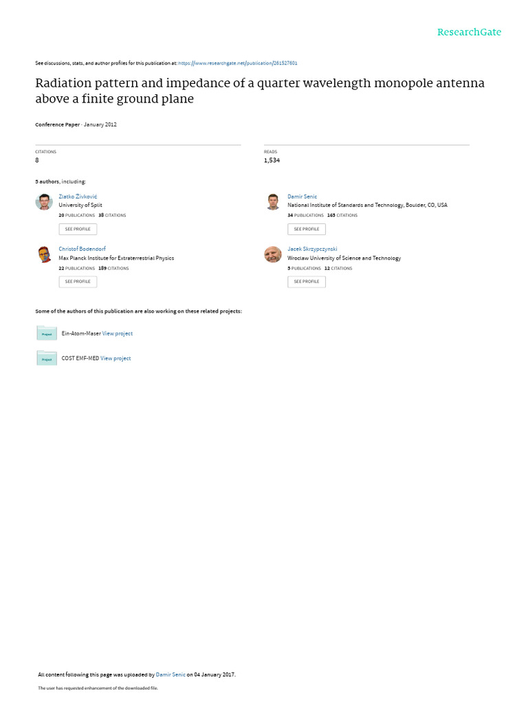 0A Radiation pattern and impedance of a quarter wavelength monopole ...