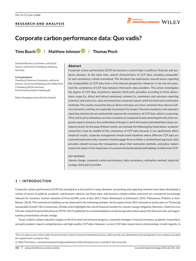 Corporate Carbon Performance Data Quo Vadis | PDF | Climate Change