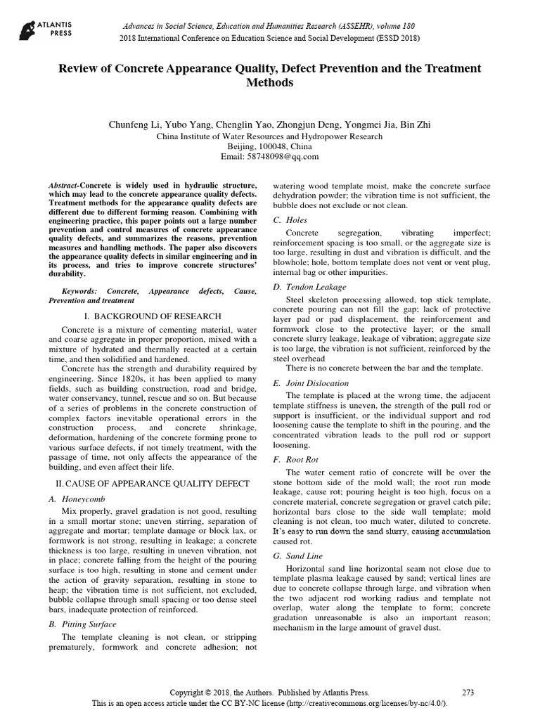 Review of Concrete Appearance Quality, Defect Prevention and the ... Review of Concrete Appearance Quality, Defect Prevention and the ...