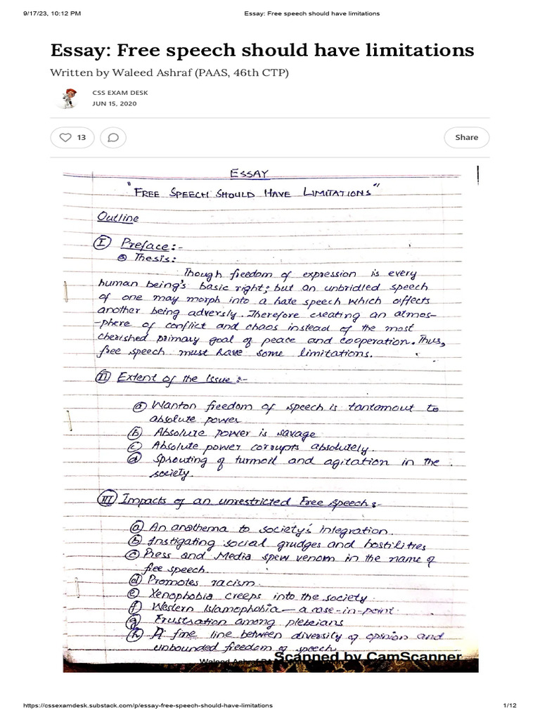 Free Speech Limitations Essay | PDF | Art
