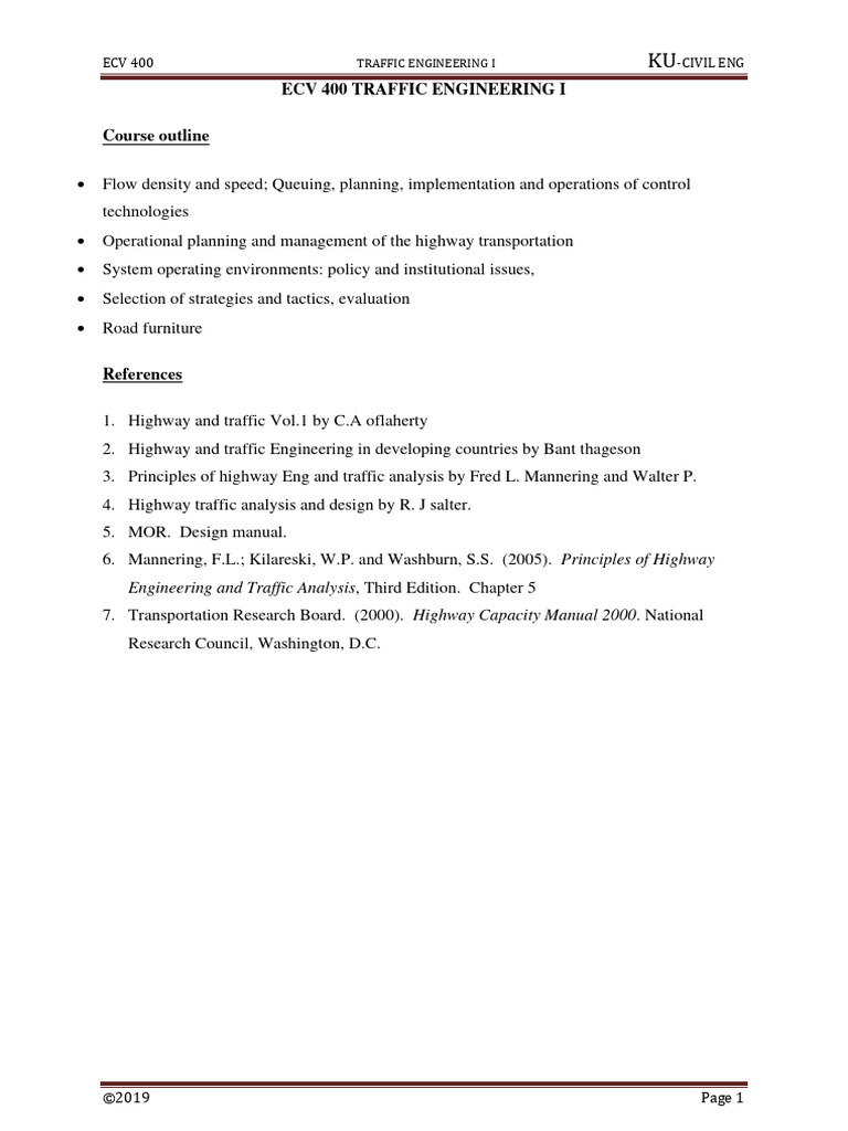 Traffic Engineering Course Overview | PDF | Speed | Traffic