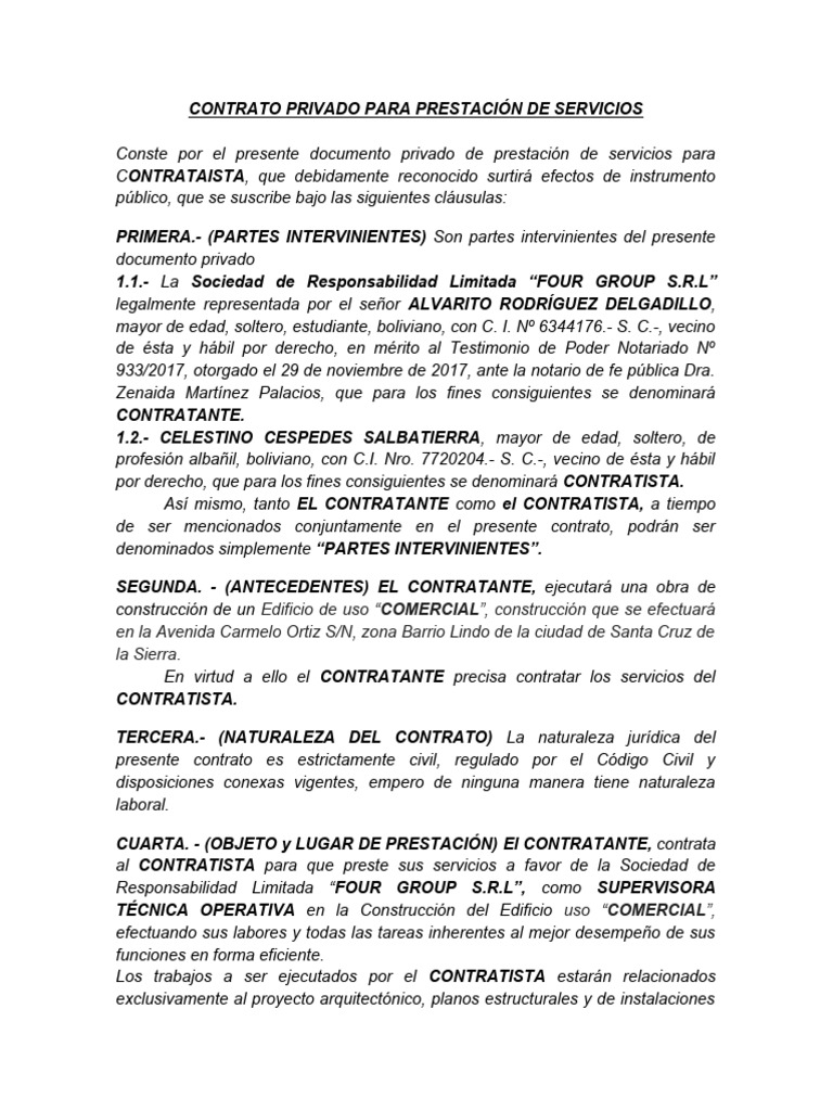 Contrato para prestación de sevicios (mano de obra) | PDF | Hormigón | Ingeniería de Edificación