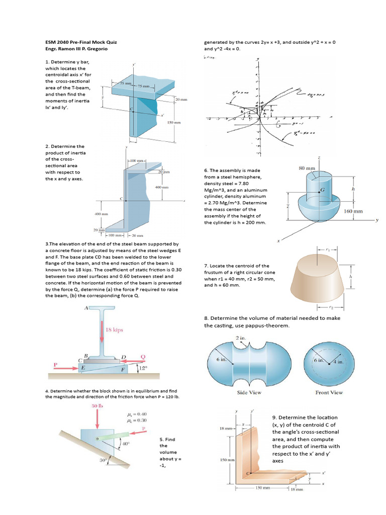 ESM 2040 Prefi Mock Quiz | PDF | Beam (Structure) | Force