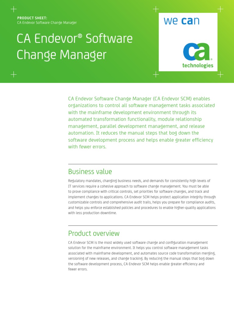 CA Endevor® Software Change Manager: Business Value | PDF | Supply Chain Management | Software ...