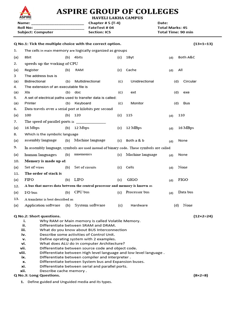 Fate Test 4 | PDF | Computer Data Storage | Random Access Memory