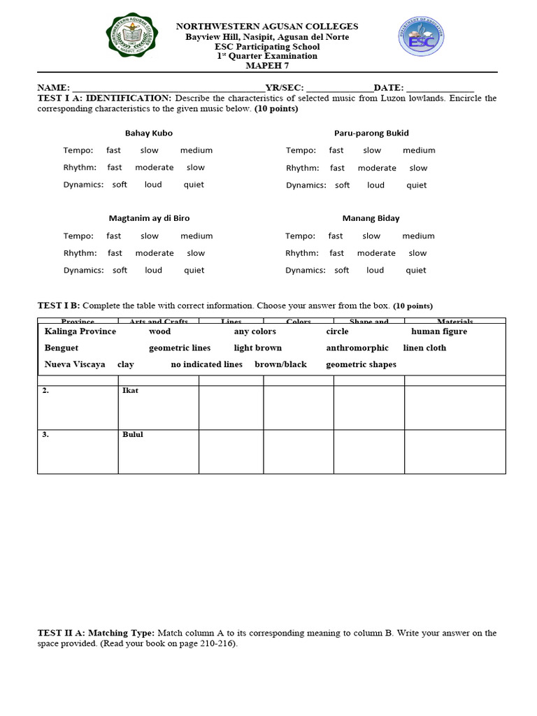 1st Quarter - MAPEH | PDF