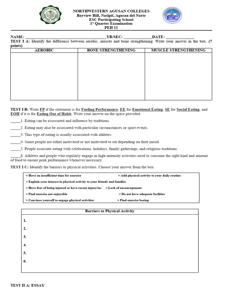 1st Quarter - PEH | PDF | Psychological Concepts | Behavioural Sciences