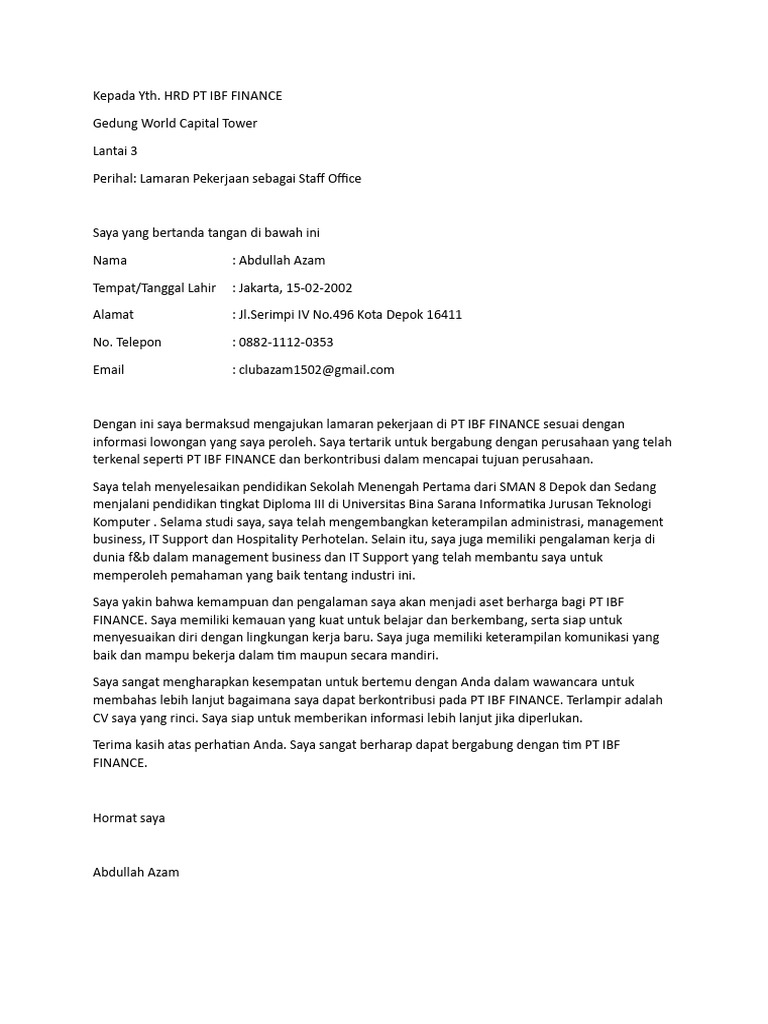 Lamaran Pekerjaan di PT IBF Finance | PDF | Bisnis | Pengelolaan ...