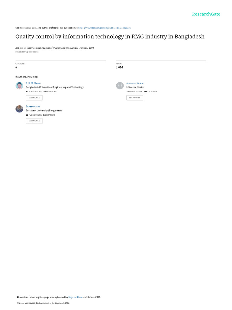 Quality Control by Information Technology in RMG Industry in Bangladesh ...