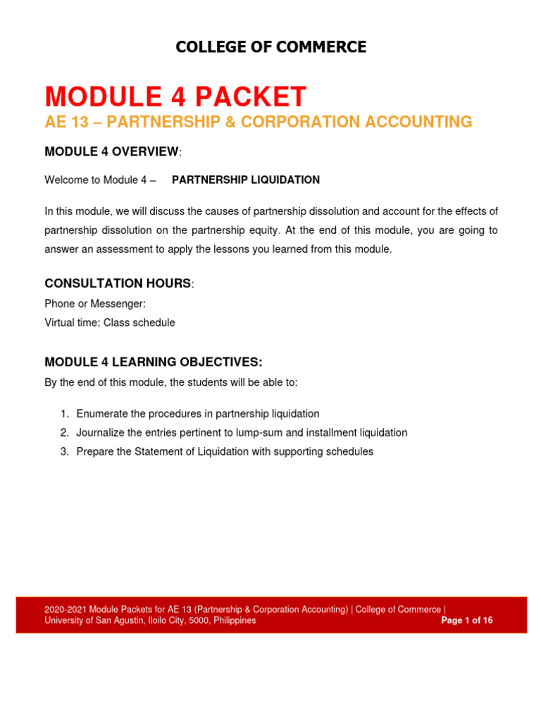 AE 13 Module 4 Partnership Liquidation | PDF | Liquidation | Partnership