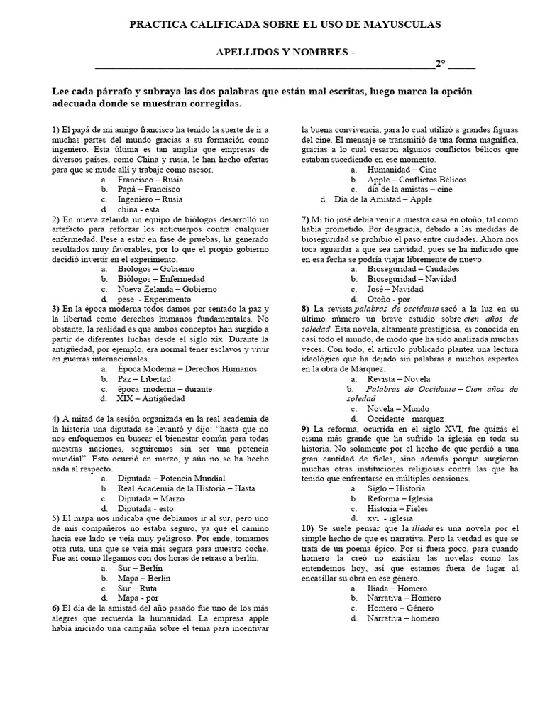 Practica Calificada Sobre El Uso de Mayusculas | PDF | Homero | Período ...