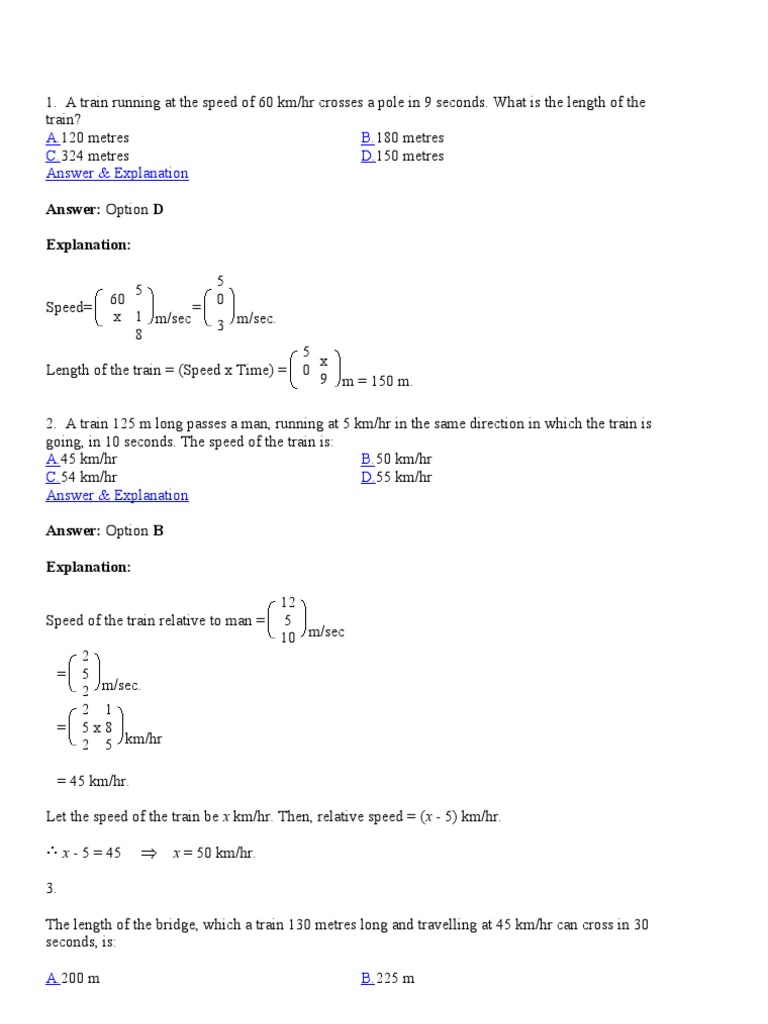 A. B. C. D. Answer & Explanation | PDF | Speed | Metre