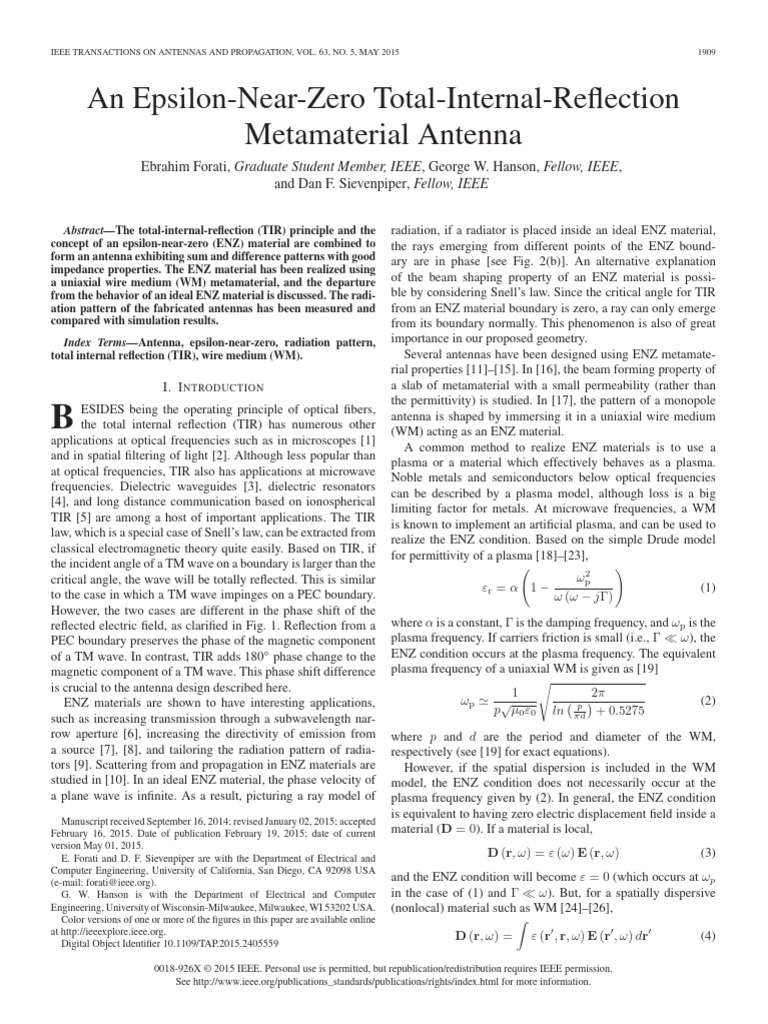Epsilon-Near-Zero Metamaterial Antenna | PDF | Antenna (Radio) | Waves