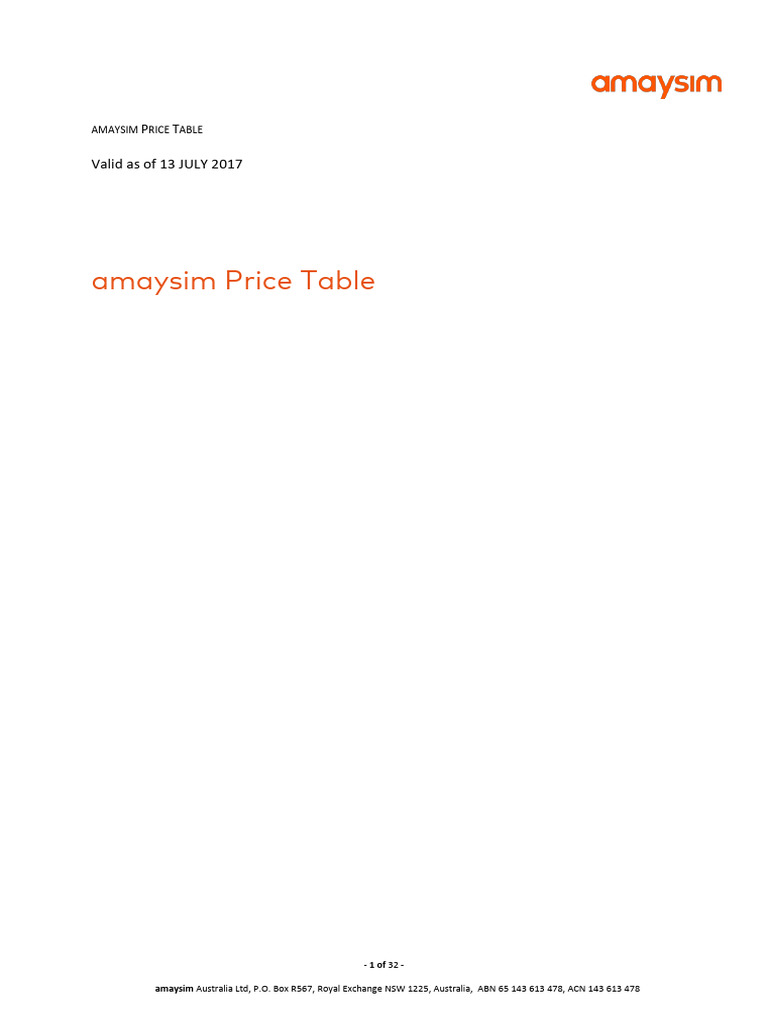amaysim-Price-Table | PDF | Payments | Fee