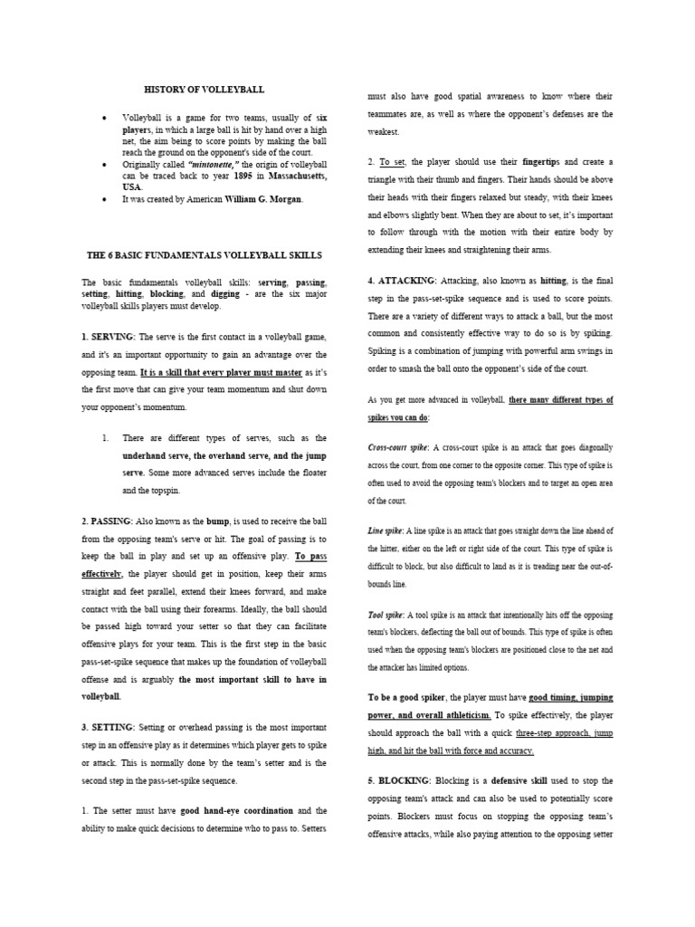 Volleyball Handouts - GARCIA VOLANTE - ENTREP 2B | PDF | Volleyball | Ball Games