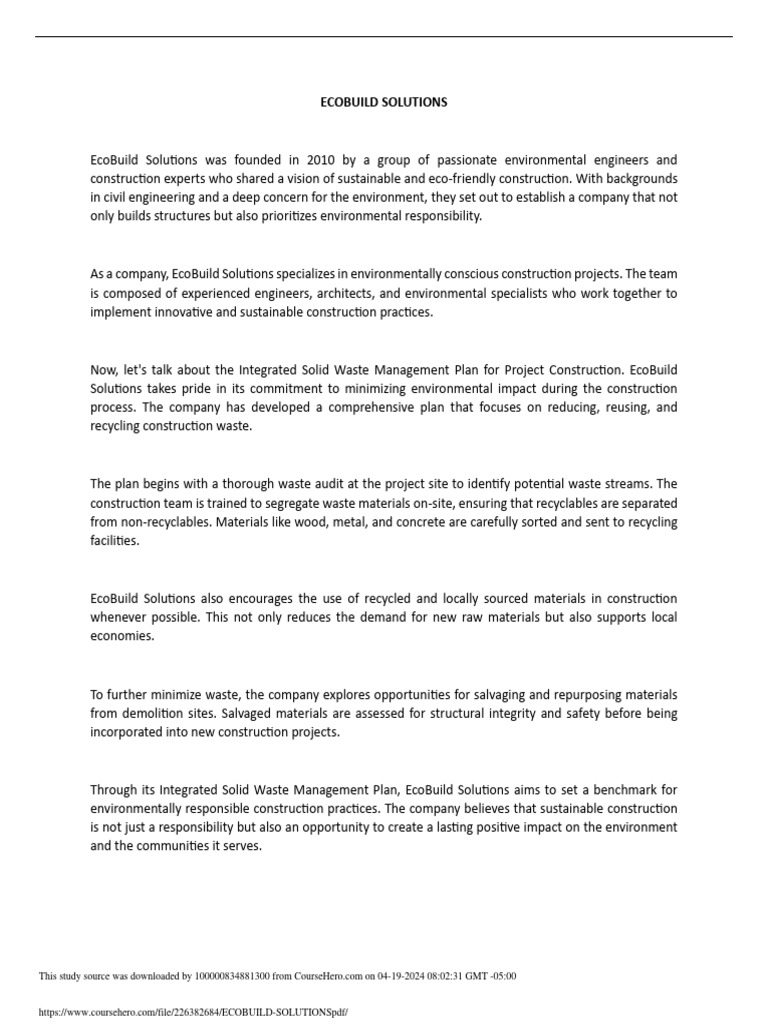 ECOBUILD SOLUTIONS: Example of A Construction Company | PDF | Recycling ...