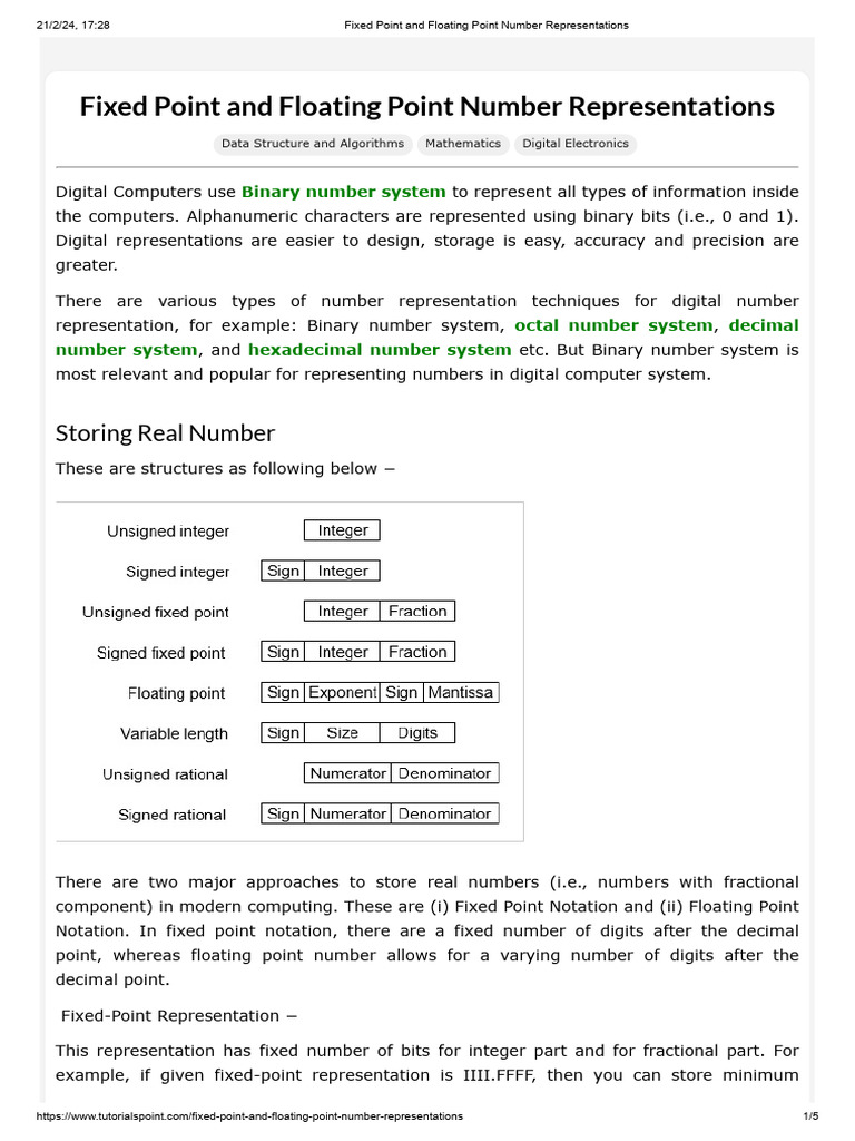 Fixed Point And Floating Point Number Representations Pdf Numbers Computer Science