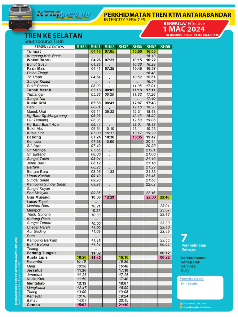 KTM Intercity Train Schedule 2024 | PDF | Rail Transport