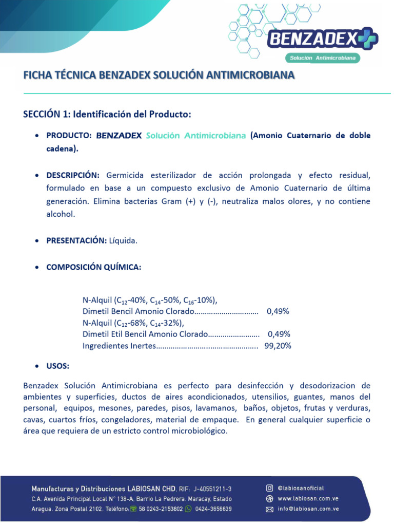 Ficha Técnica de Benzadex Antimicrobiano | PDF | Antimicrobiano | Importar