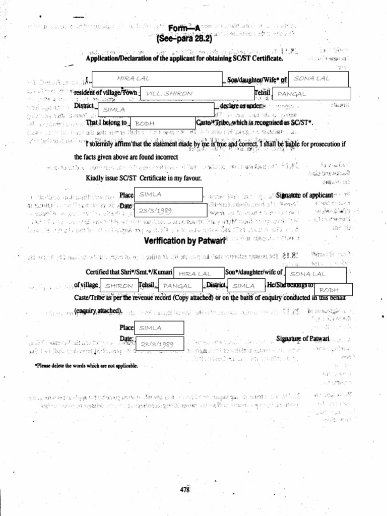 Moti Lal ST Certificate | PDF