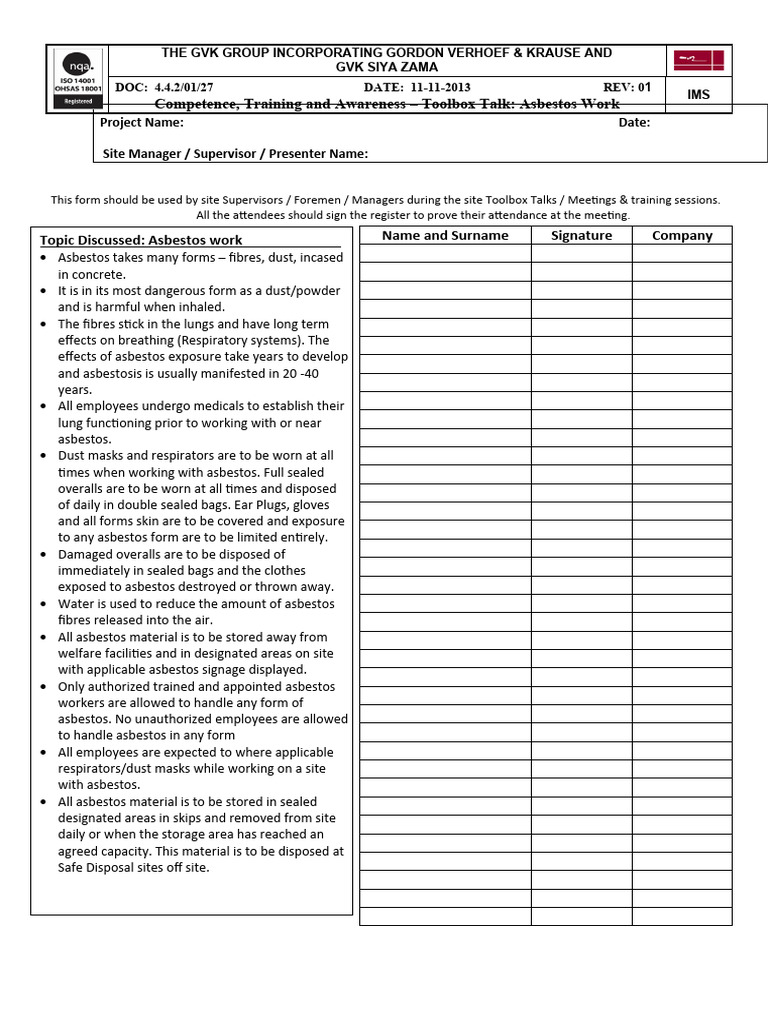 TBT - Asbestos Work | PDF | Asbestos | Occupational Safety And Health