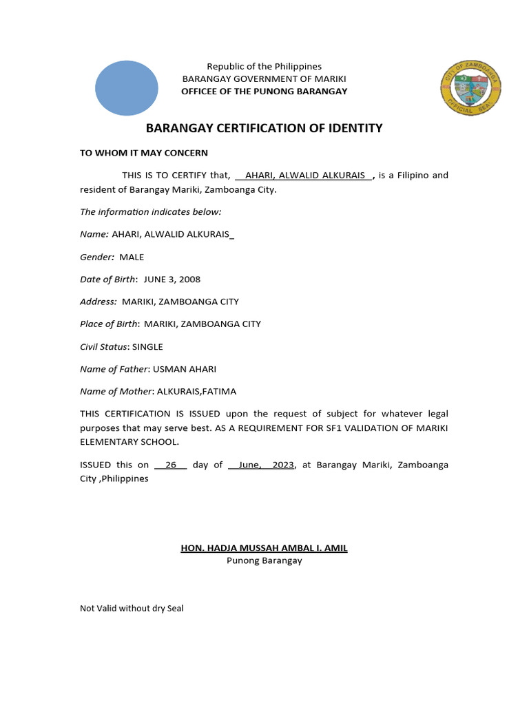 BRGY CERT. SECTION C | PDF