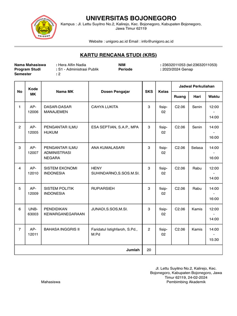 Cetak Laporan KRS | PDF