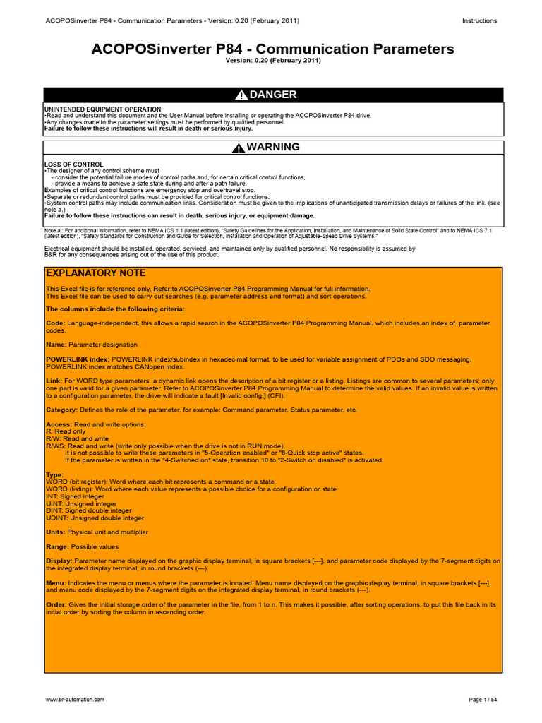 ACOPOSinverter P84 Communication Parameters | PDF | Parameter (Computer Programming) | Integer ...